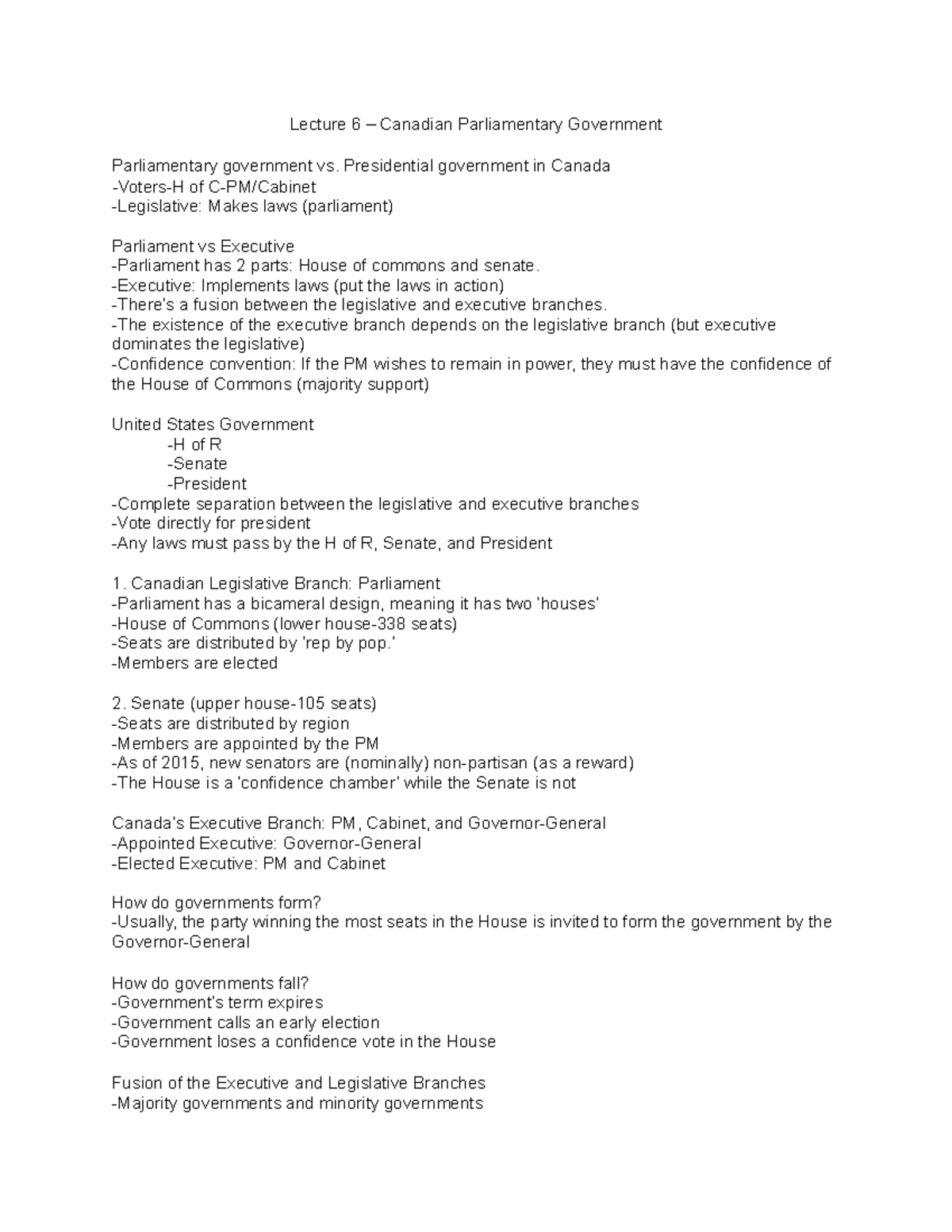 Lecture 6 - Heinmiller - POLI 1P98 - Lecture 6 – Canadian Parliamentary ...