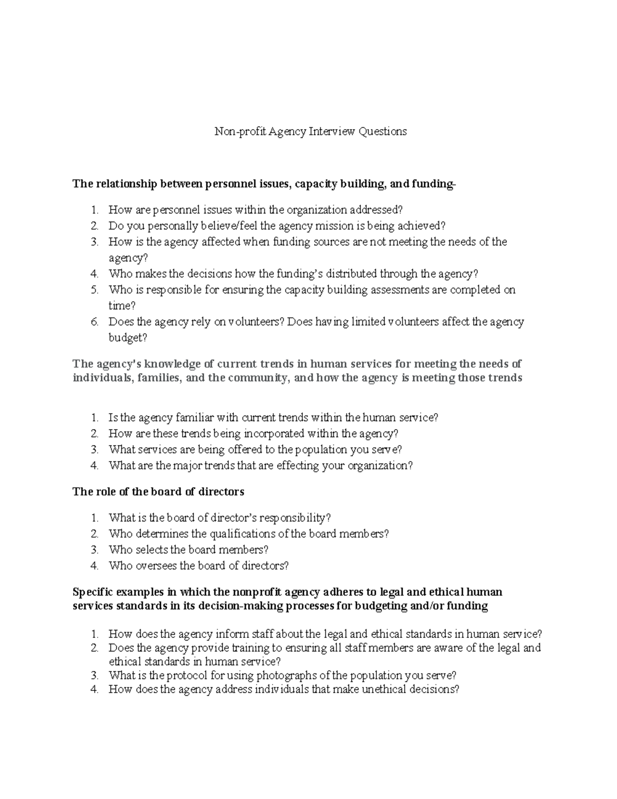 4-1 discussion questions - Non-profit Agency Interview Questions The ...