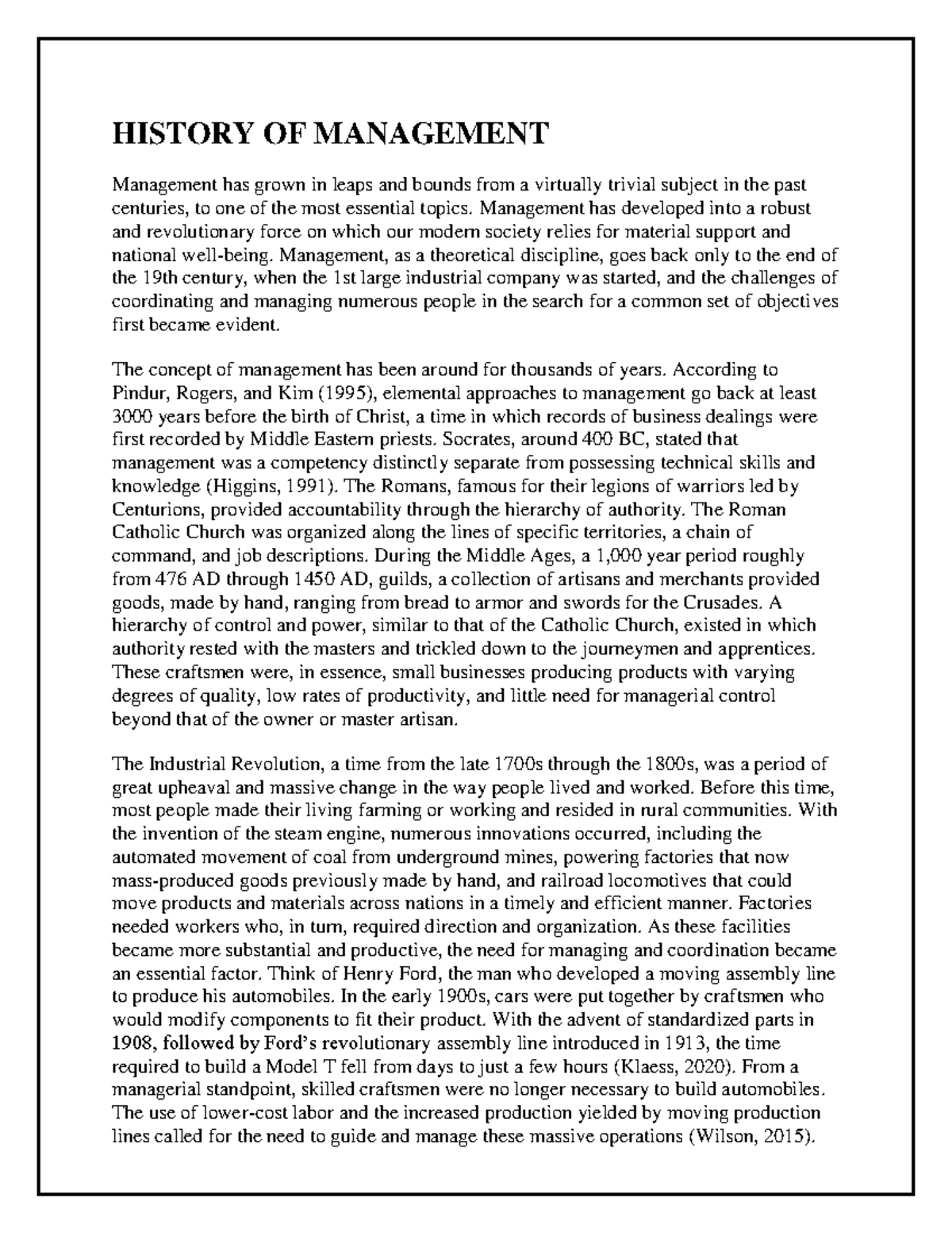 History OF Management (MCOM) - HISTORY OF MANAGEMENT Management has ...