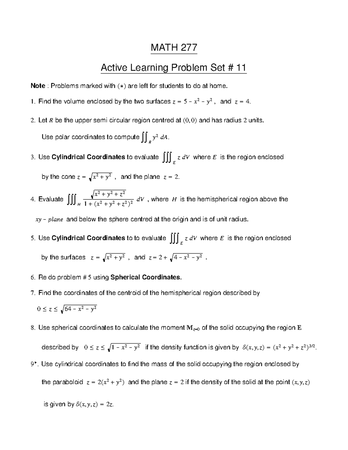 Active Learning Problem Set # 11 - MATH 277 Active Learning Problem Set ...