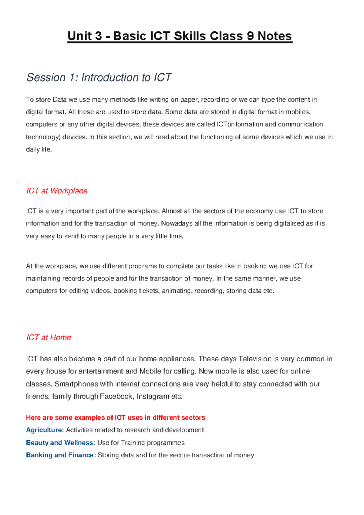 Unit 3 ICT Skills - ASSIGNMENT ON UNIT 3 - Unit 3 - Basic ICT Skills ...