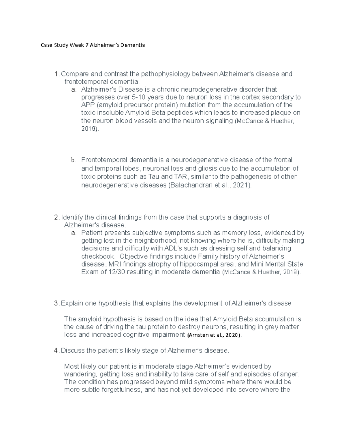 Case Study Week 7 Alzheimer - Case Study Week 7 Alzheimer’s Dementia ...