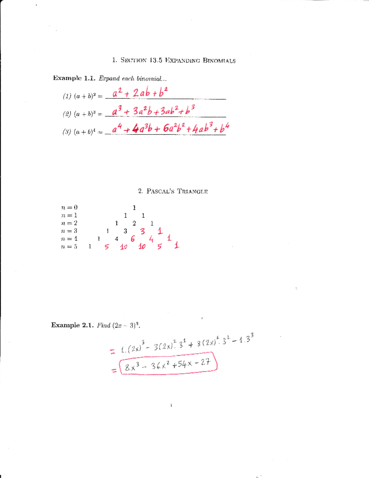 Solutions 13.5 [Expanding Binomials] - 1. SECTION 13 EXPANDING ...