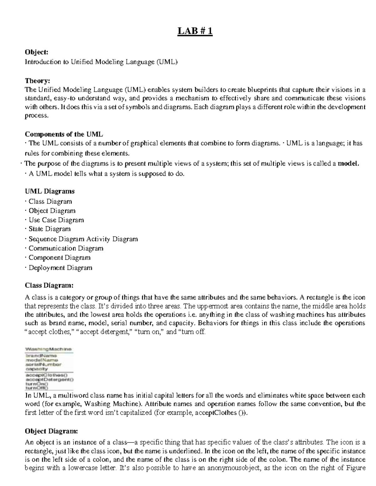 LABS of SDA manual - LAB # 1 Object: Introduction to Unified Modeling ...