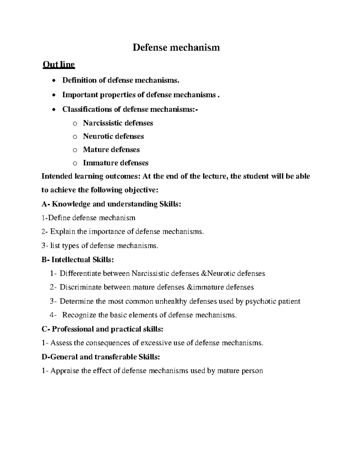 Defense mechanism - Nursing administration - Out line Defense mechanism ...