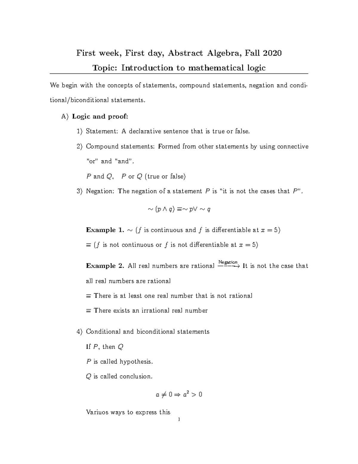 Note1 - Introduction to mathematical logic - First week, First day ...