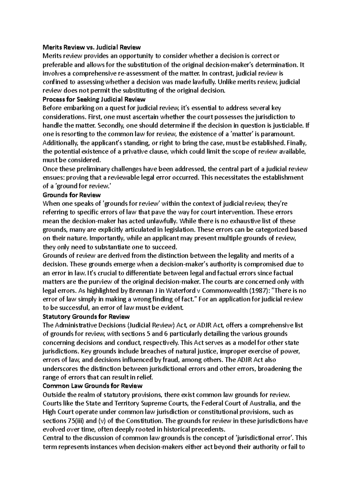 Week 9 Tut 8 - Detailed Answers - Merits Review vs. Judicial Review ...