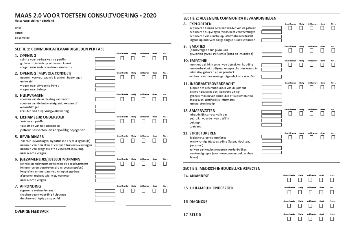 Maas 2.0 scoreformulier - MAAS 2 VOOR TOETSEN CONSULTVOERING - 2020 Huisartsopleiding Nederland ...