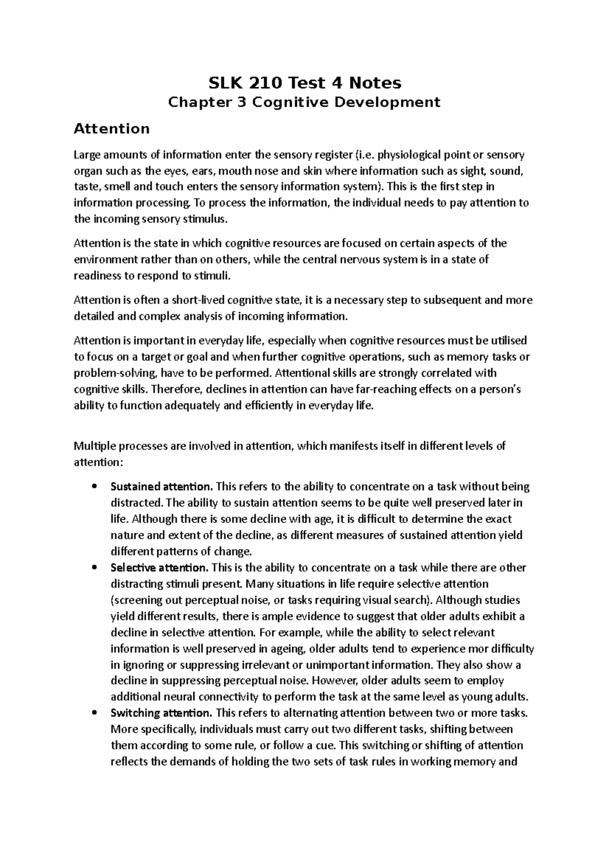 SLK 210 Test 4 Notes - SLK 210 Test 4 Notes Chapter 3 Cognitive ...