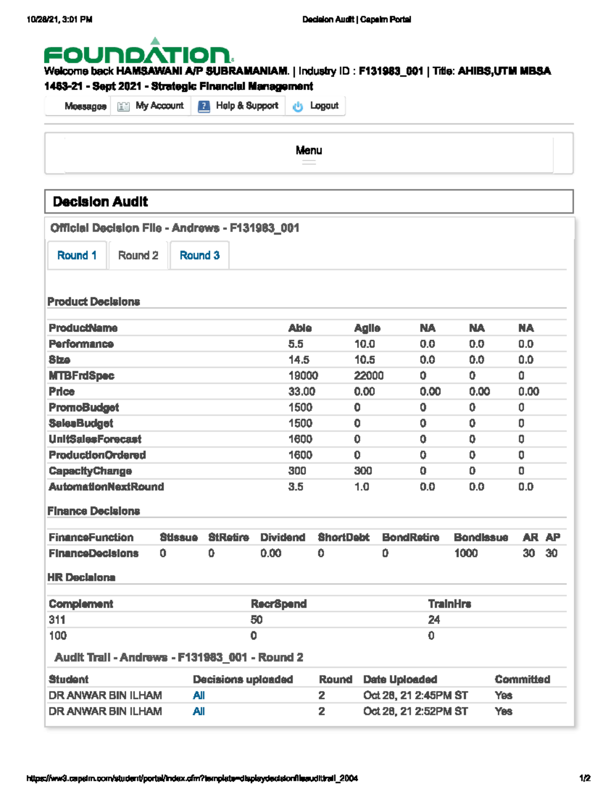 Decision Audit Round 2 CAPSIM FINANCTIAL MANAGENT - financial ...