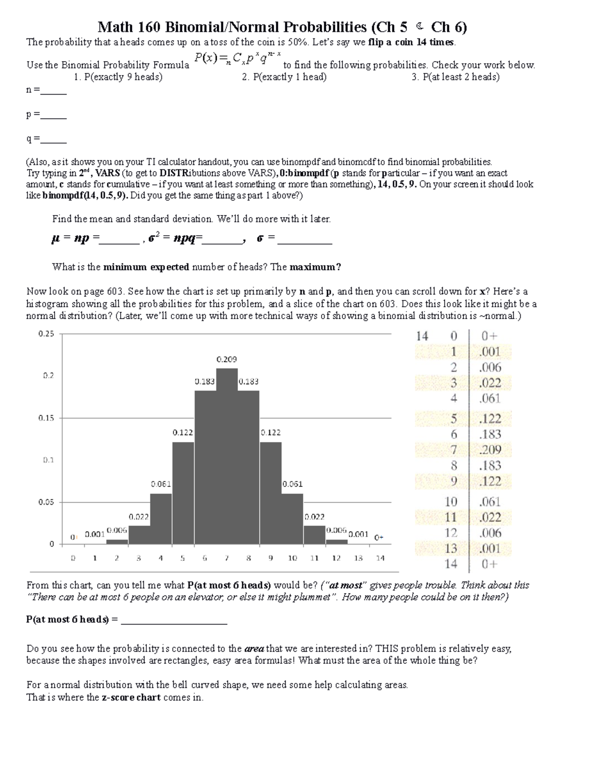 M160Binomial Normal - practice - Math 160 Binomial/Normal Probabilities ...