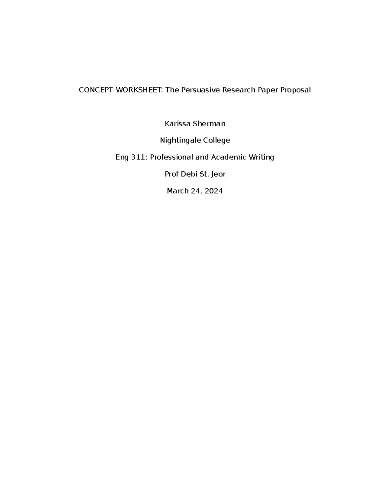 Concept Worksheet week 11 - BSN 346 - CONCEPT WORKSHEET: The Persuasive ...