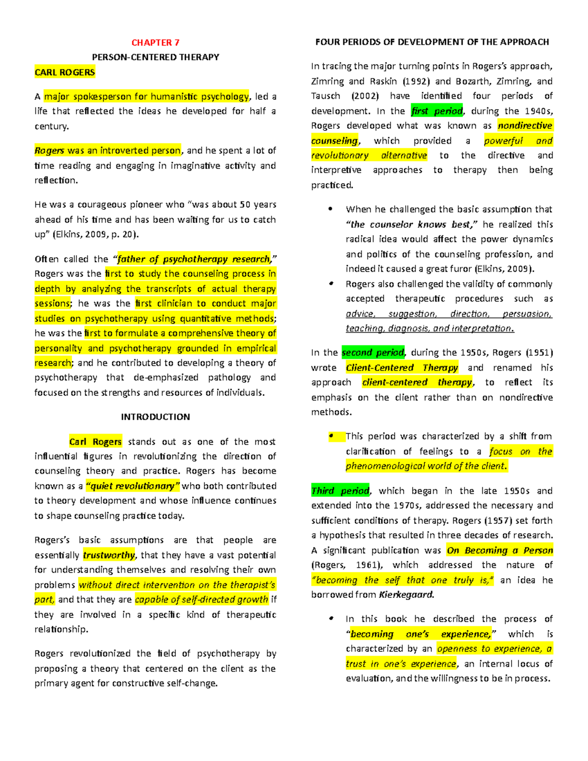 Chapter-7-9 Intro to Counseling - CHAPTER 7 PERSON-CENTERED THERAPY ...