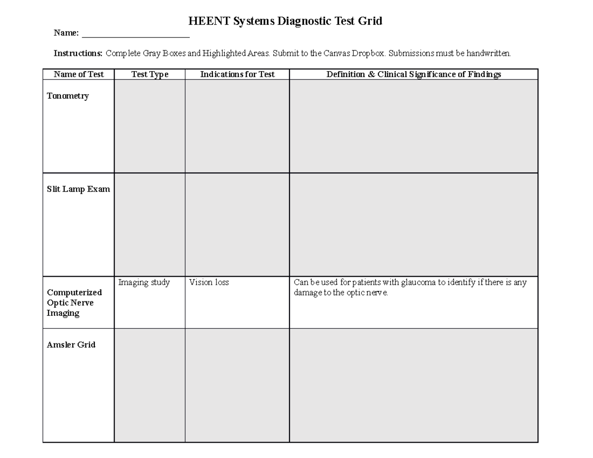 NSG120 Week 5 Heent Diagnostic Test Grid 2022 - HEENT Systems ...