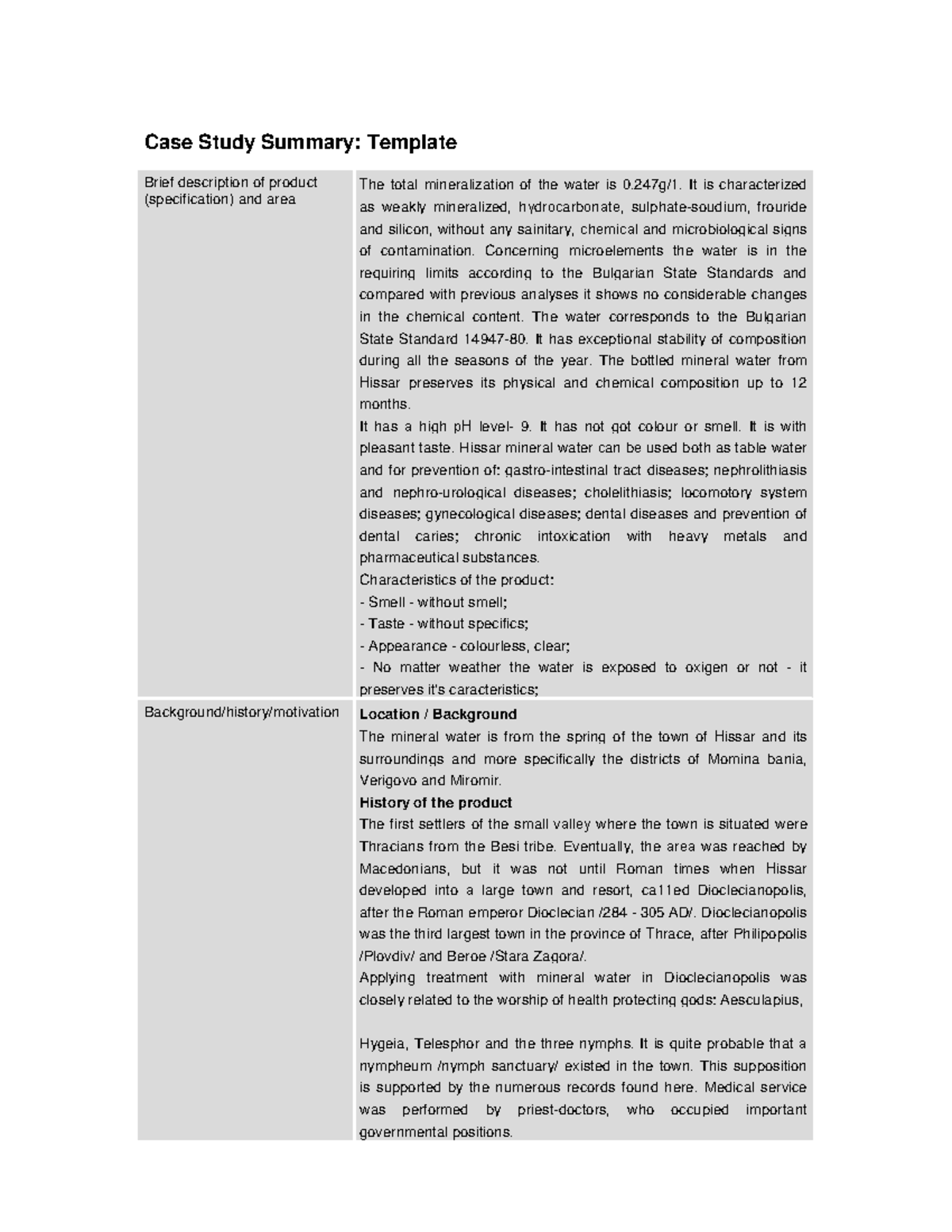 Case Study Summary Template - Case Study Summary: Template Brief ...