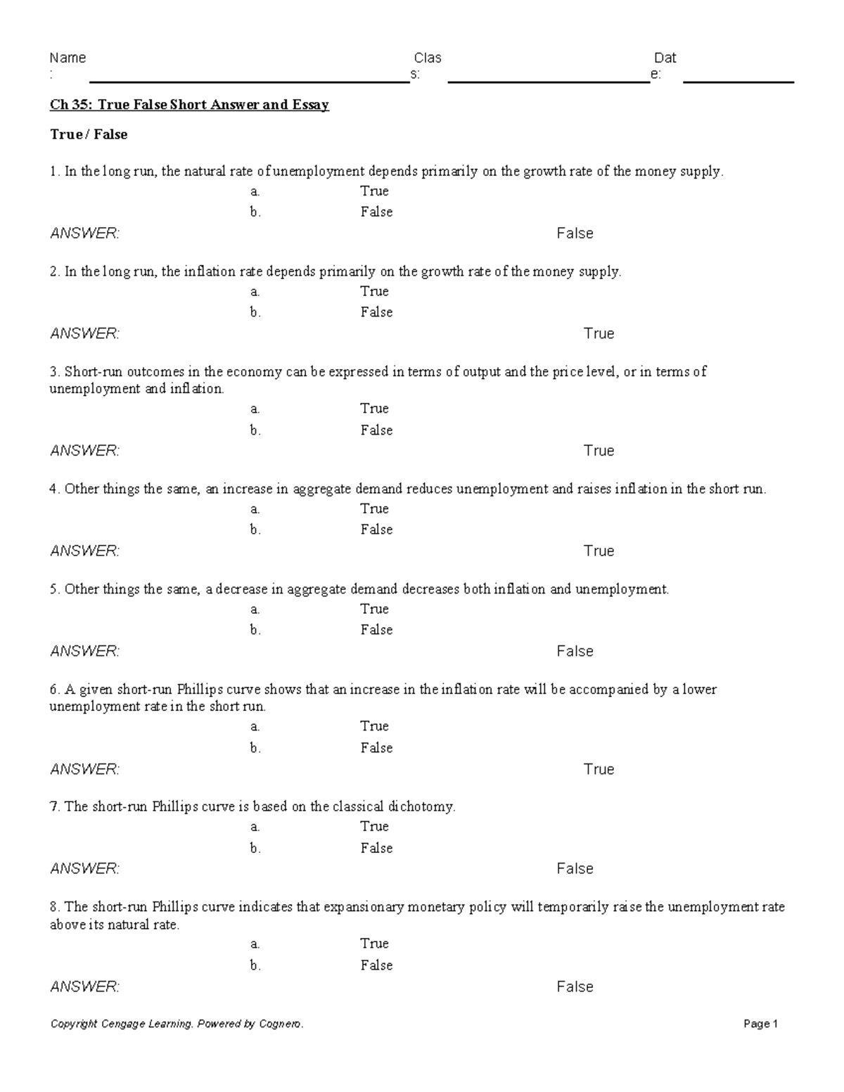 Ch 35 True False Short Answer and Essay - : s: e: Ch 35: True False ...