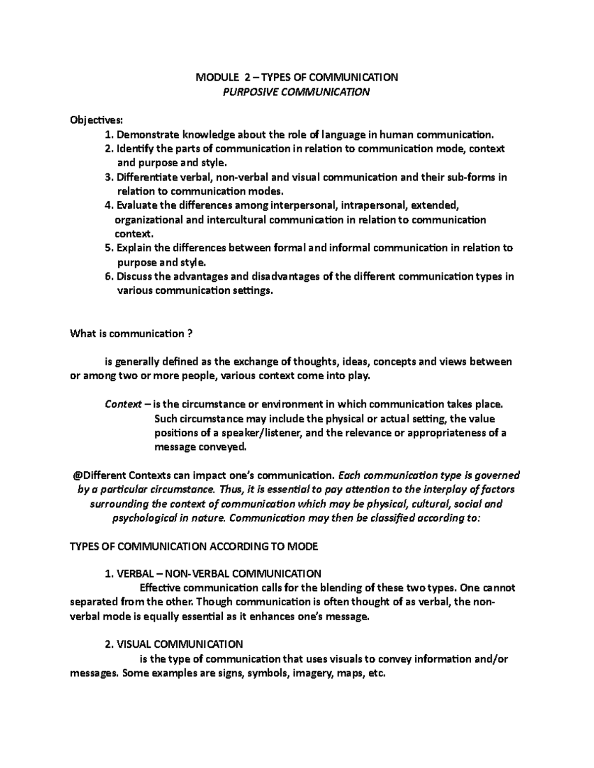 Module 2 Lecture Purposive Communication - MODULE 2 – TYPES OF ...