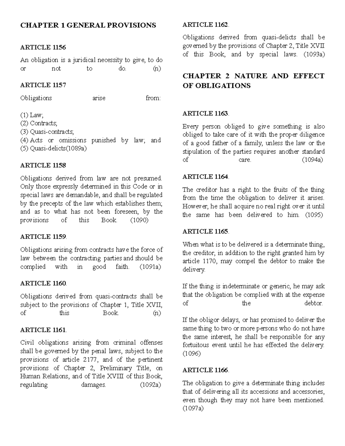 LAW ON Obligation - CHAPTER 1 GENERAL PROVISIONS ARTICLE 1156 An obligation is a juridical ...