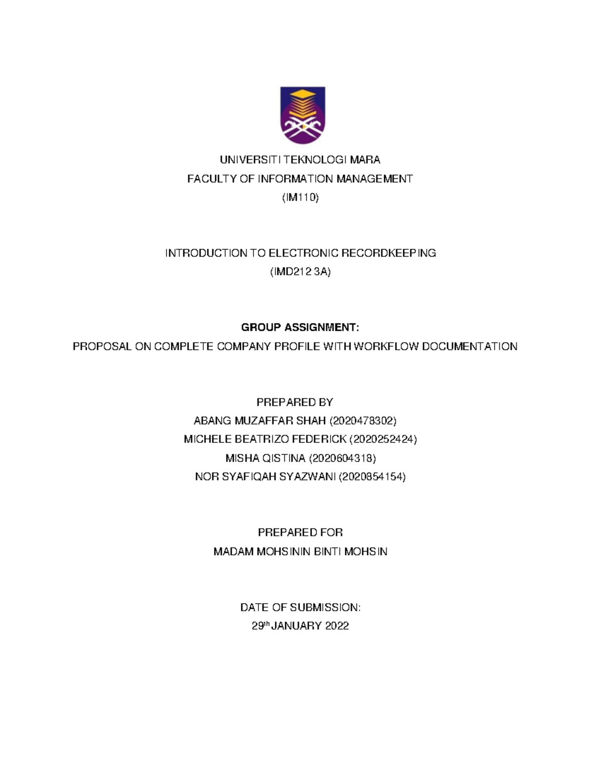 IMD212 Group Assignment - UNIVERSITI TEKNOLOGI MARA FACULTY OF ...