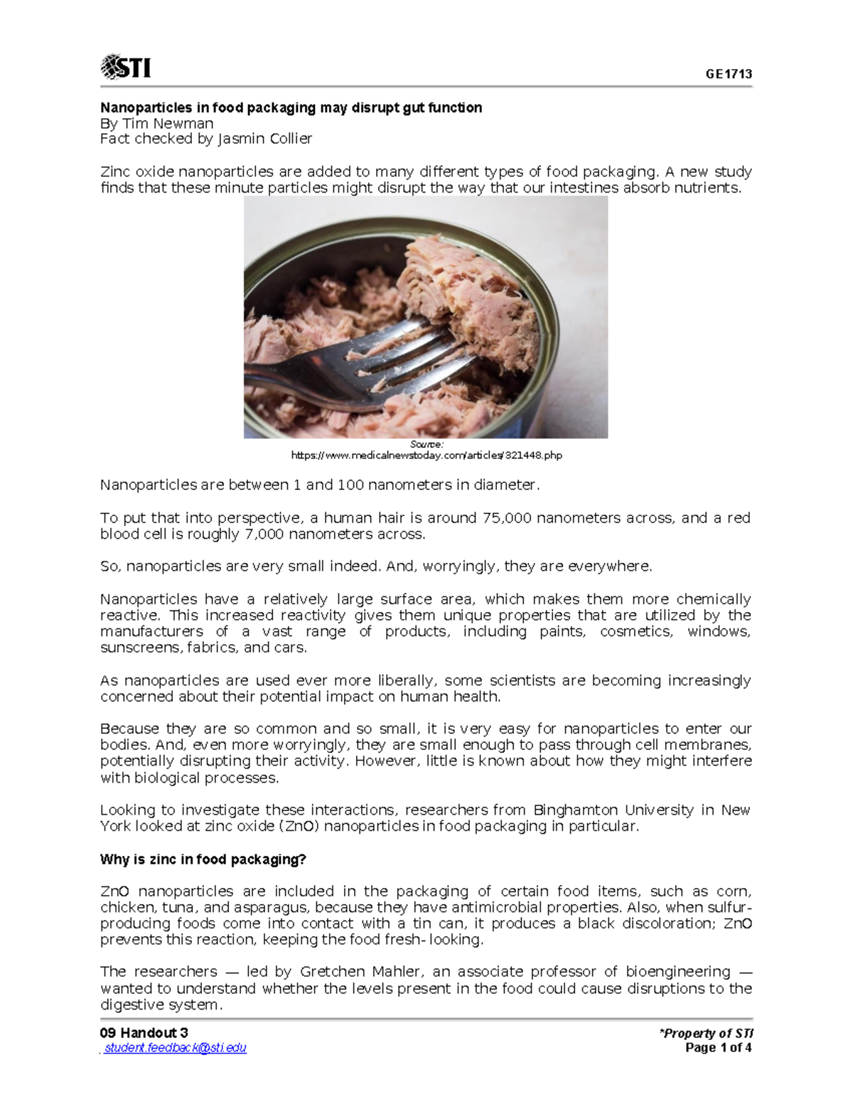 09 Handout 3 - 09 Handout 3 *Property of STI Nanoparticles in food ...