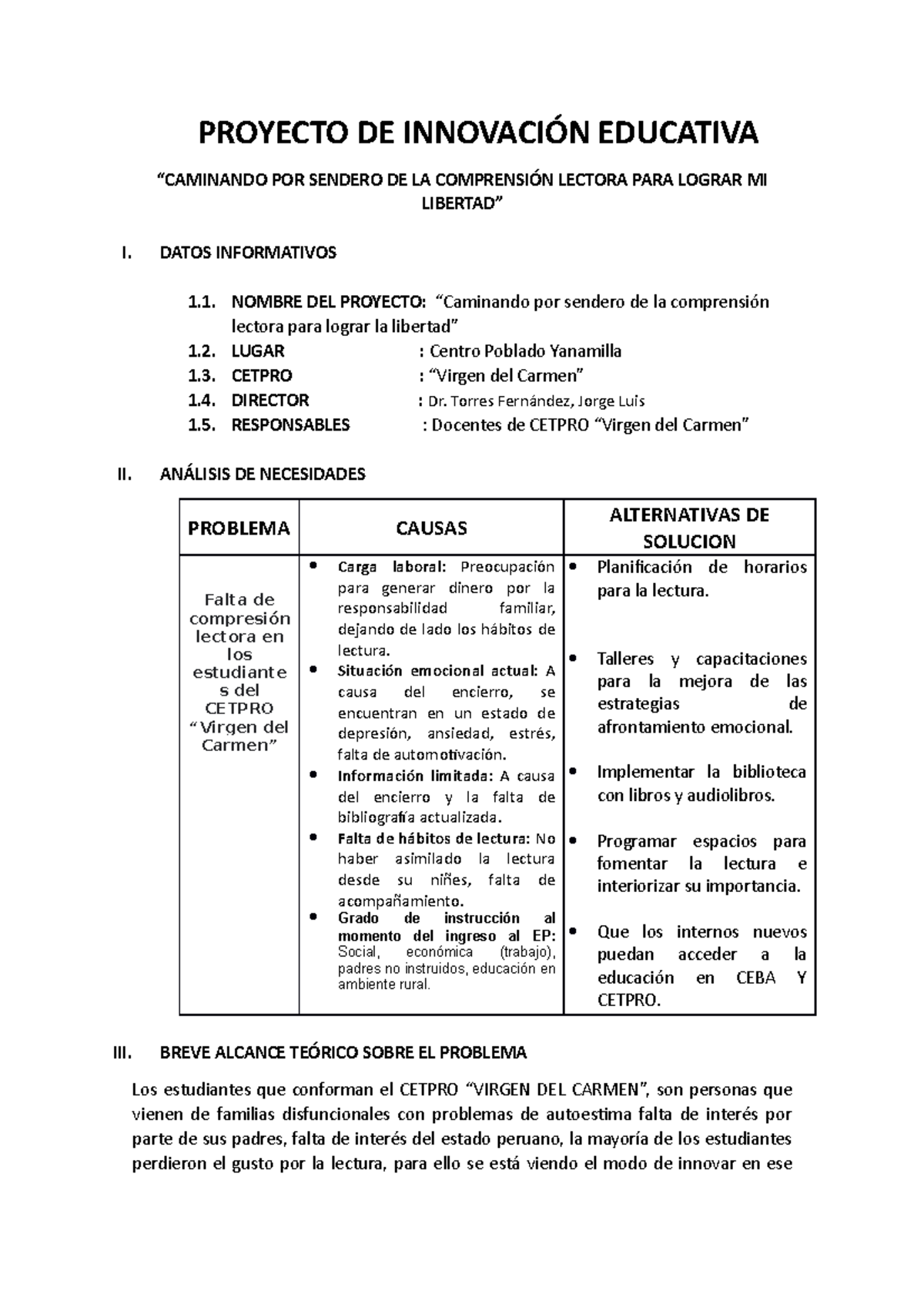 PIE Cetpro - Proyecto de Innovación. - PROYECTO DE INNOVACIÓN EDUCATIVA ...