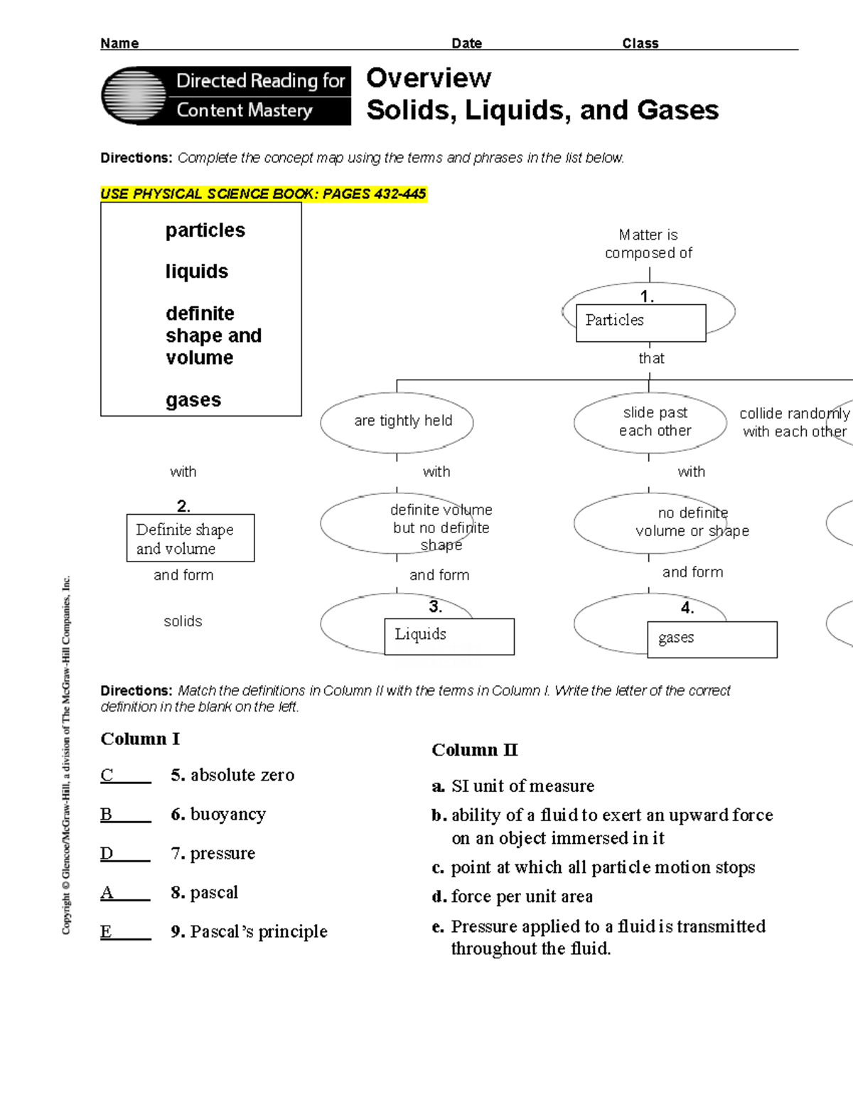 Solids Liquids and Gases paper - Name Date Class Directions: Complete ...