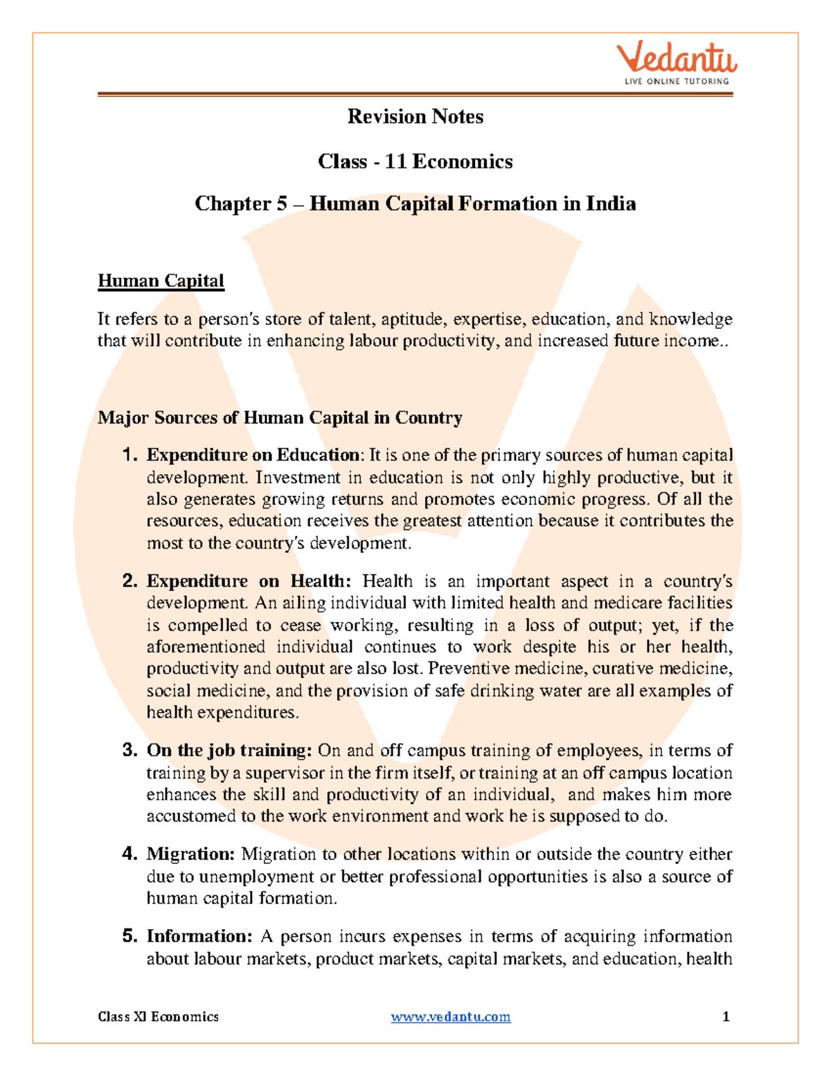 Human Capital Formation in India Class 11 Notes CBSE Economics Chapter ...