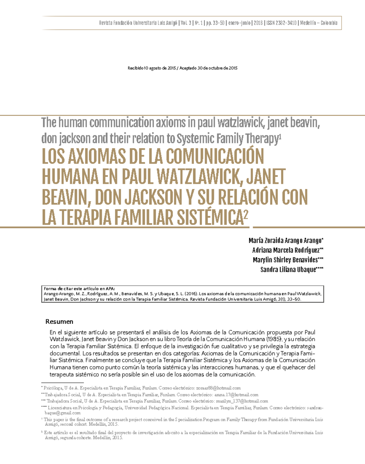 LOS Axiomas DE LA Comunicación Humana EN PAUL Watzlawick, Janet Beavin ...