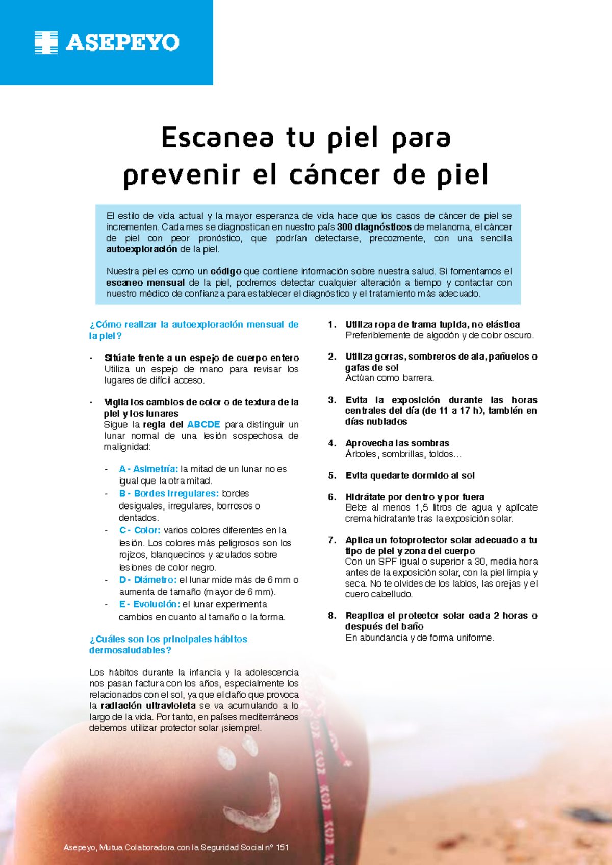Prevención cáncer piel Folleto - Asepeyo, Mutua Colaboradora con la Seguridad Social nº 151 ...