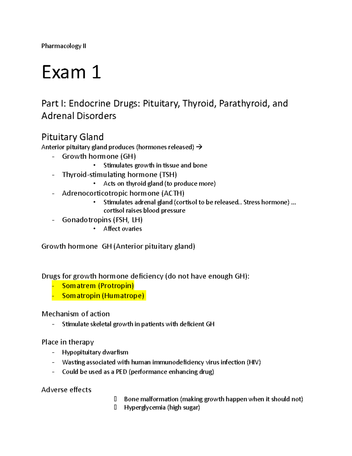 Pharmacology II Exam 1 (NURSING) - Pharmacology II Exam 1 Part I ...