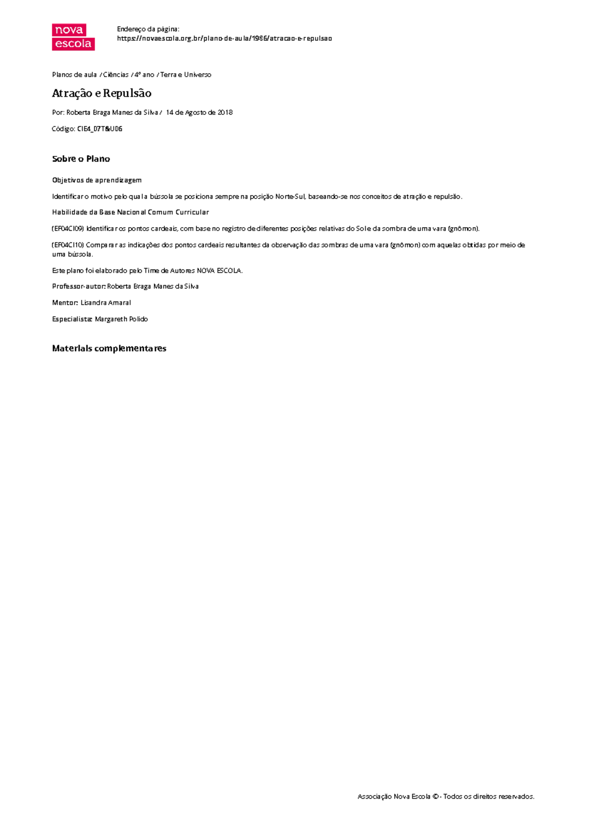 Plano de aula cie4 07tu06 - Planos de aula / Ciências / 4º ano / Terra ...