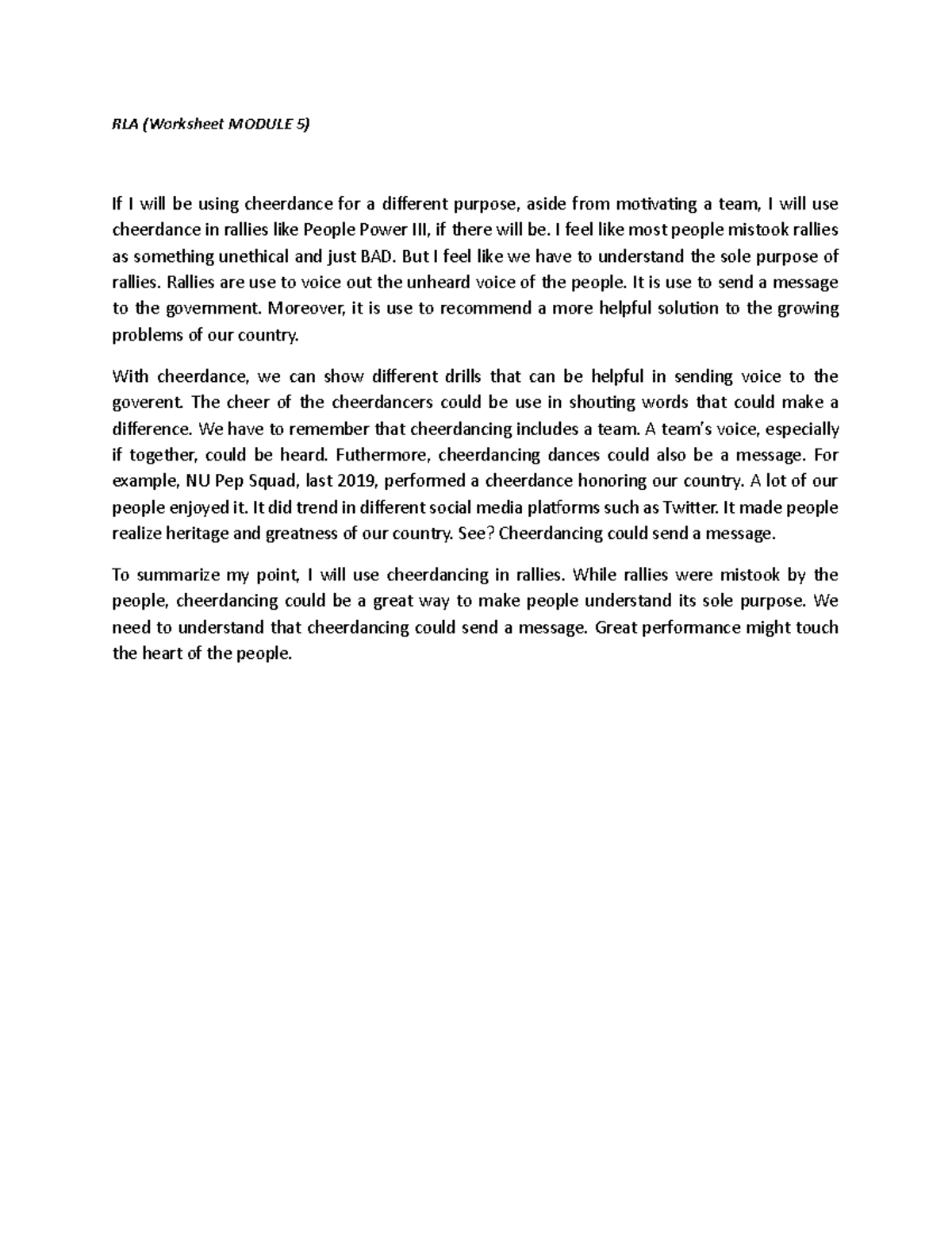 RLA (Worksheet-WPS Office - RLA (Worksheet MODULE 5) If I will be using ...