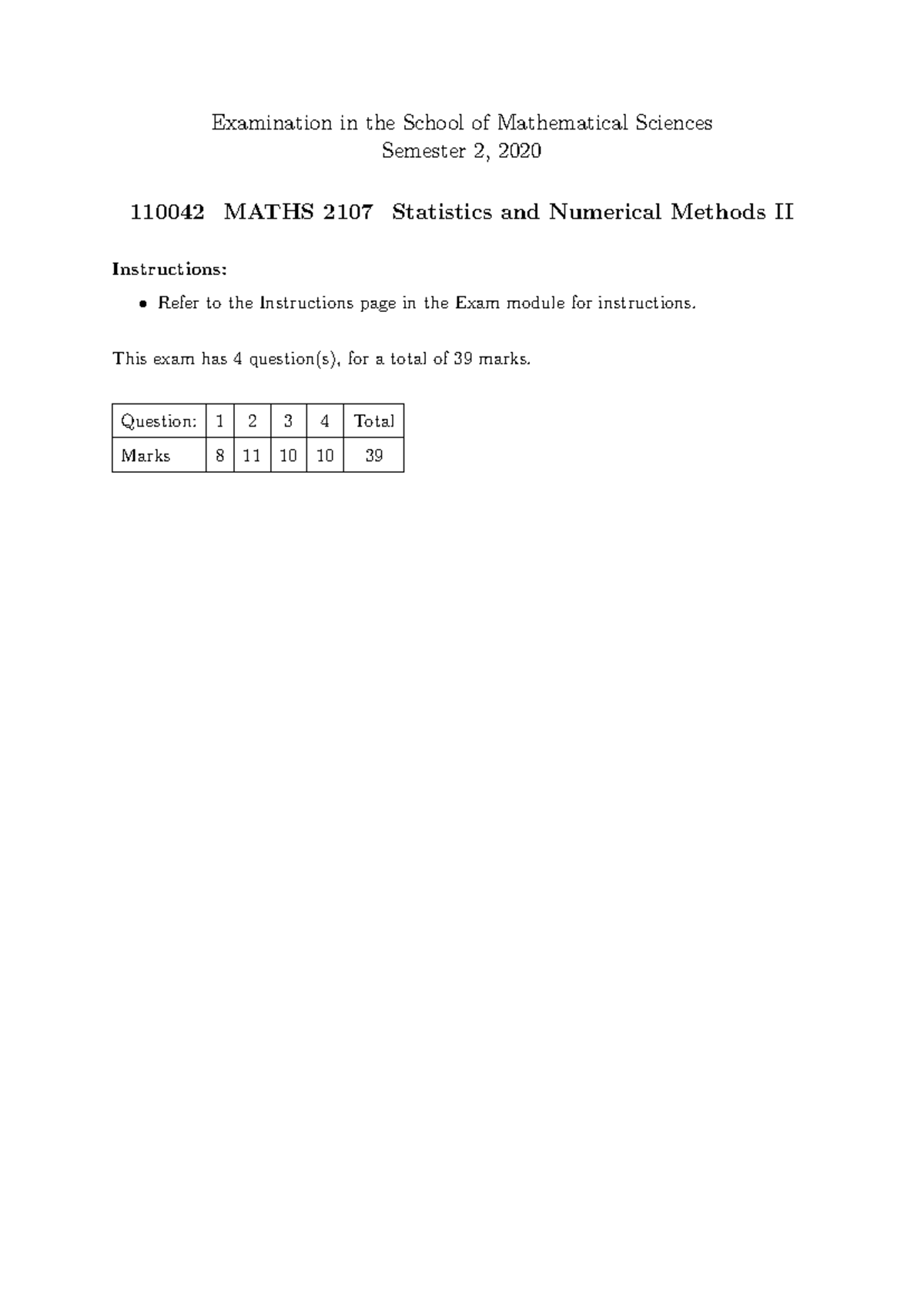 Exam 2107 - Practise exam - Examination in the School of Mathematical ...