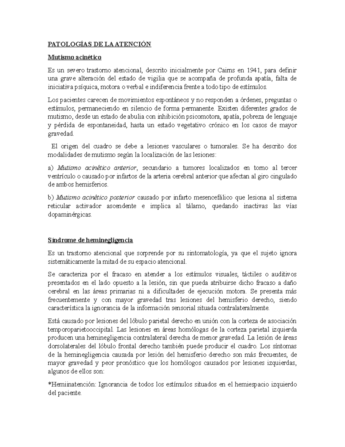 Tp neuropsicologia - lic. En Psicomotricidad unsl 2020 - PATOLOGÍAS DE ...