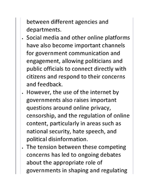 Goverment int use 1-4 - Biz and Gov Internet Use. Make brief notes on ...