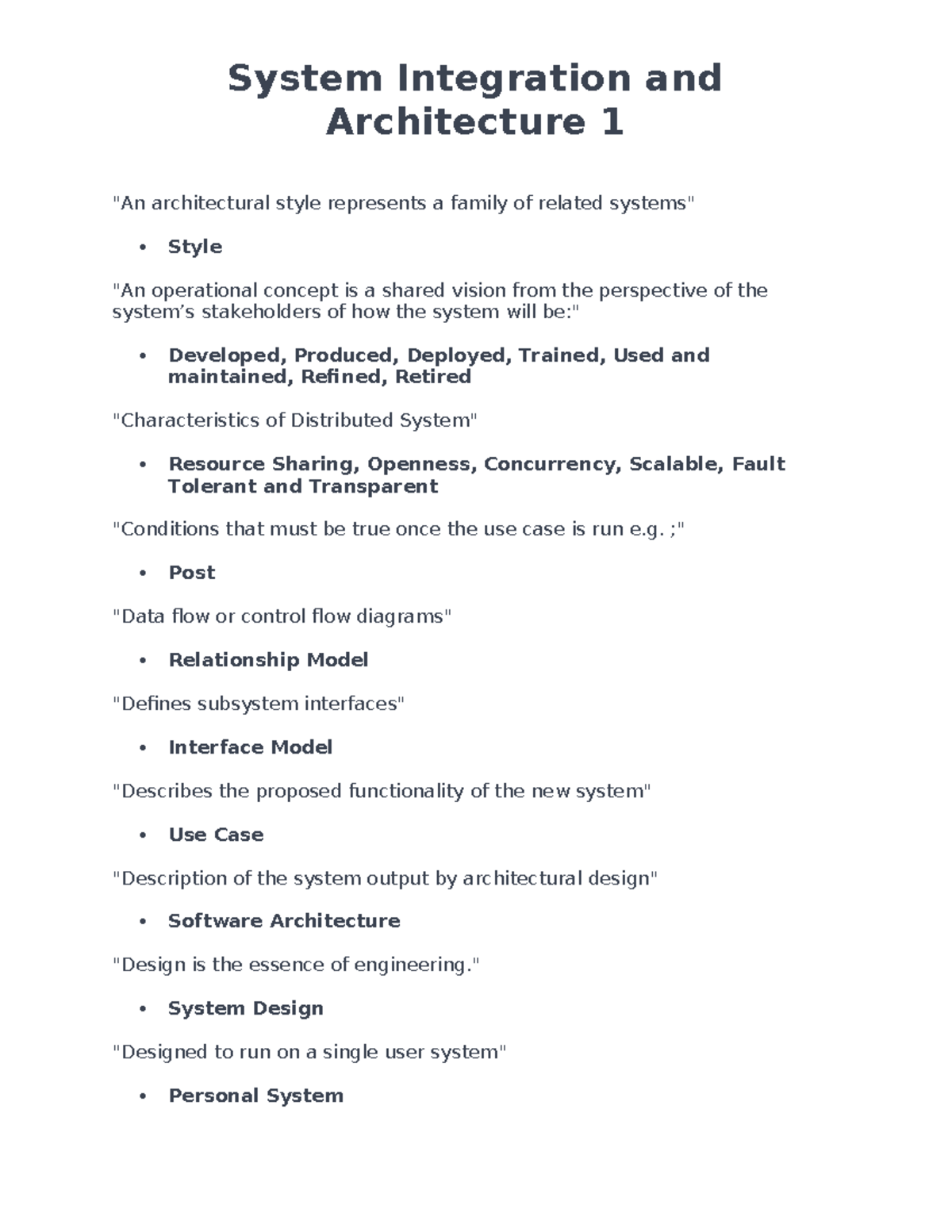 System Integration and Architecture 1 - Architecture 1 "An ...