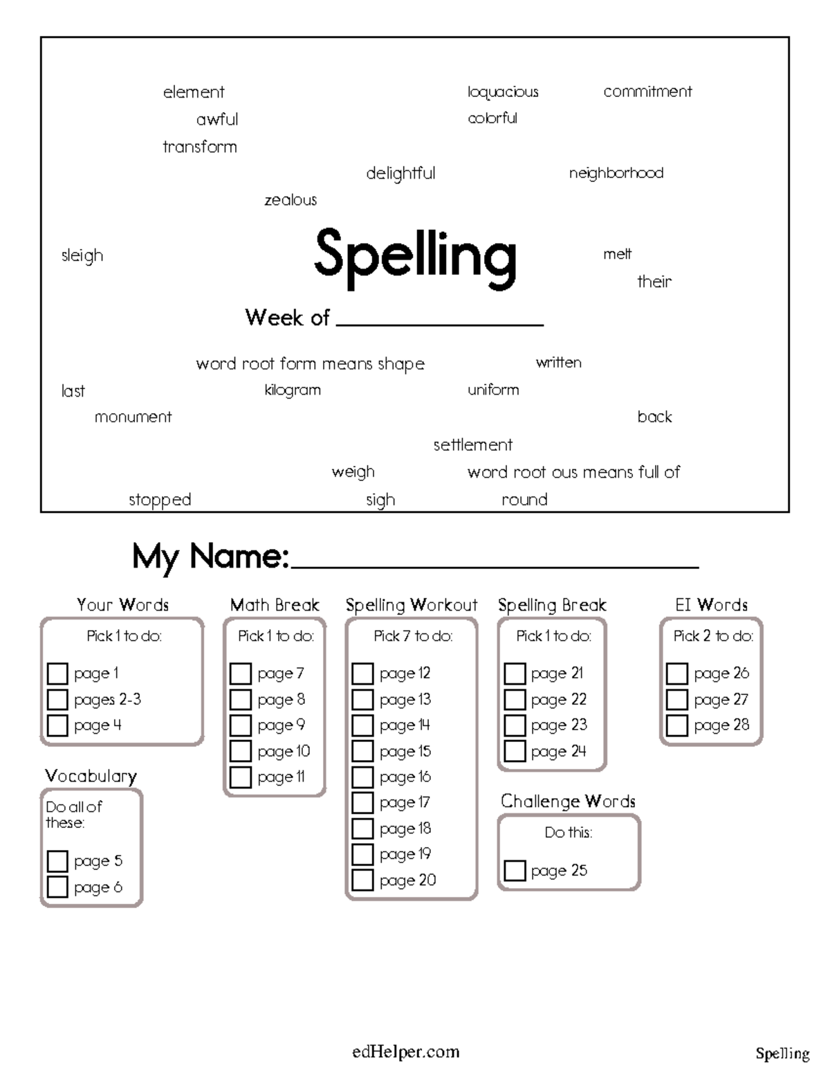 3rd grade spelling worksheets - Spelling Week of word root ous means ...
