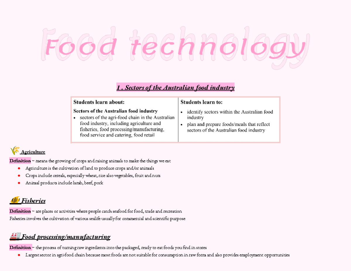 Food Tech HSC notes term 1 - 1. Sectors of the Australian food industry ...