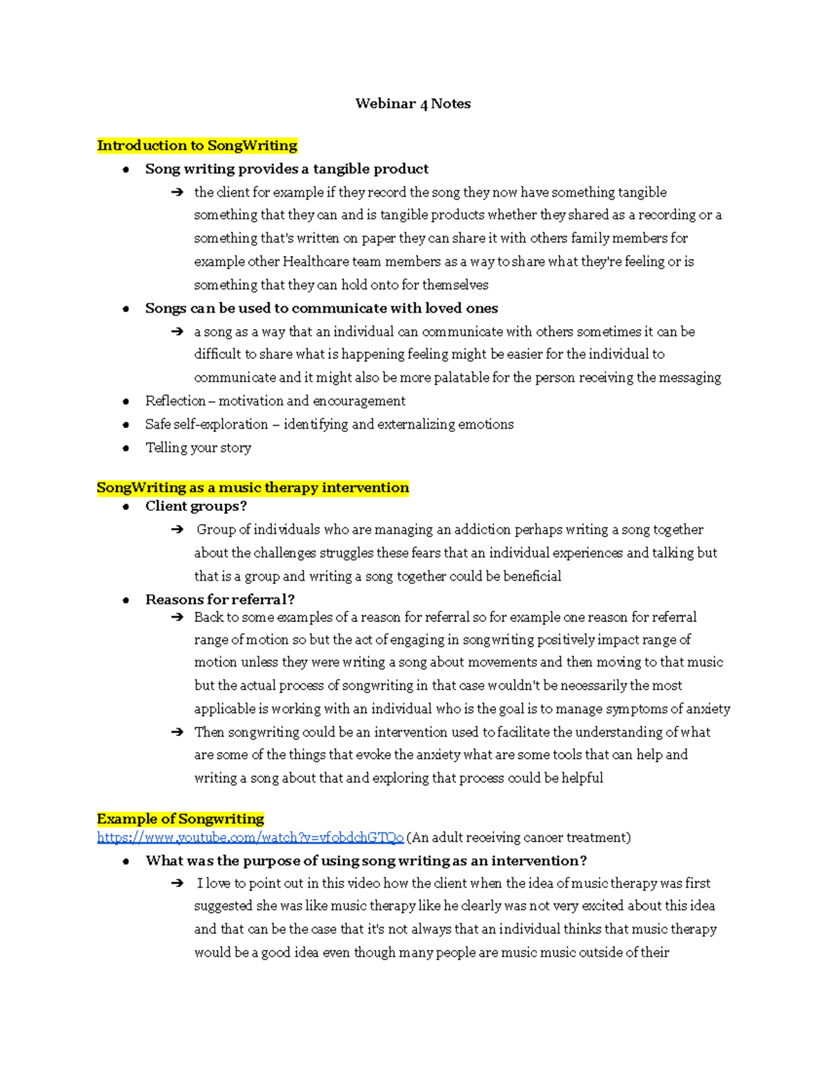 2MT3 Webinar 4 Notes - Webinar 4 Notes Introduction to SongWriting Song ...
