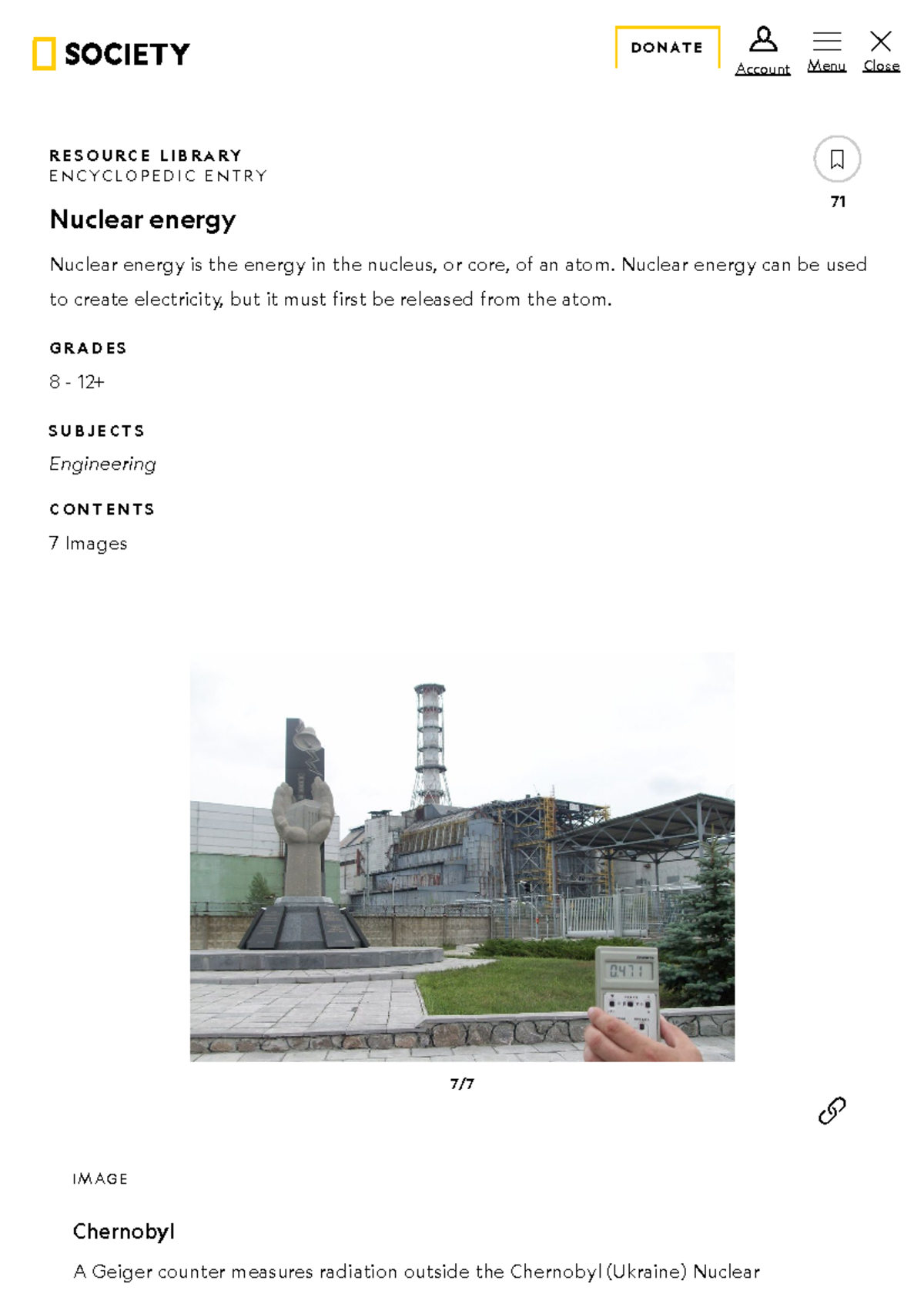 Nuclear energy National Geographic Society - R E S O U RC E L I B R A ...