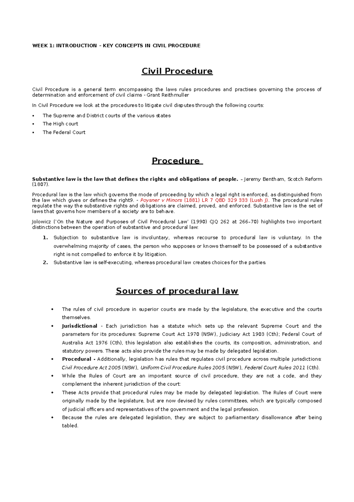CPA Summary - Complete weeks 1 through 13 - WEEK 1: INTRODUCTION – KEY CONCEPTS IN CIVIL ...