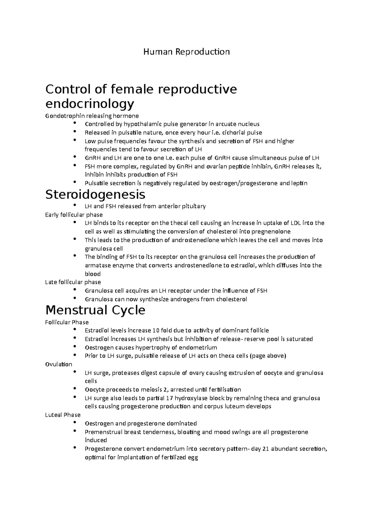 Human Reproduction - Human Reproduction Control of female reproductive ...