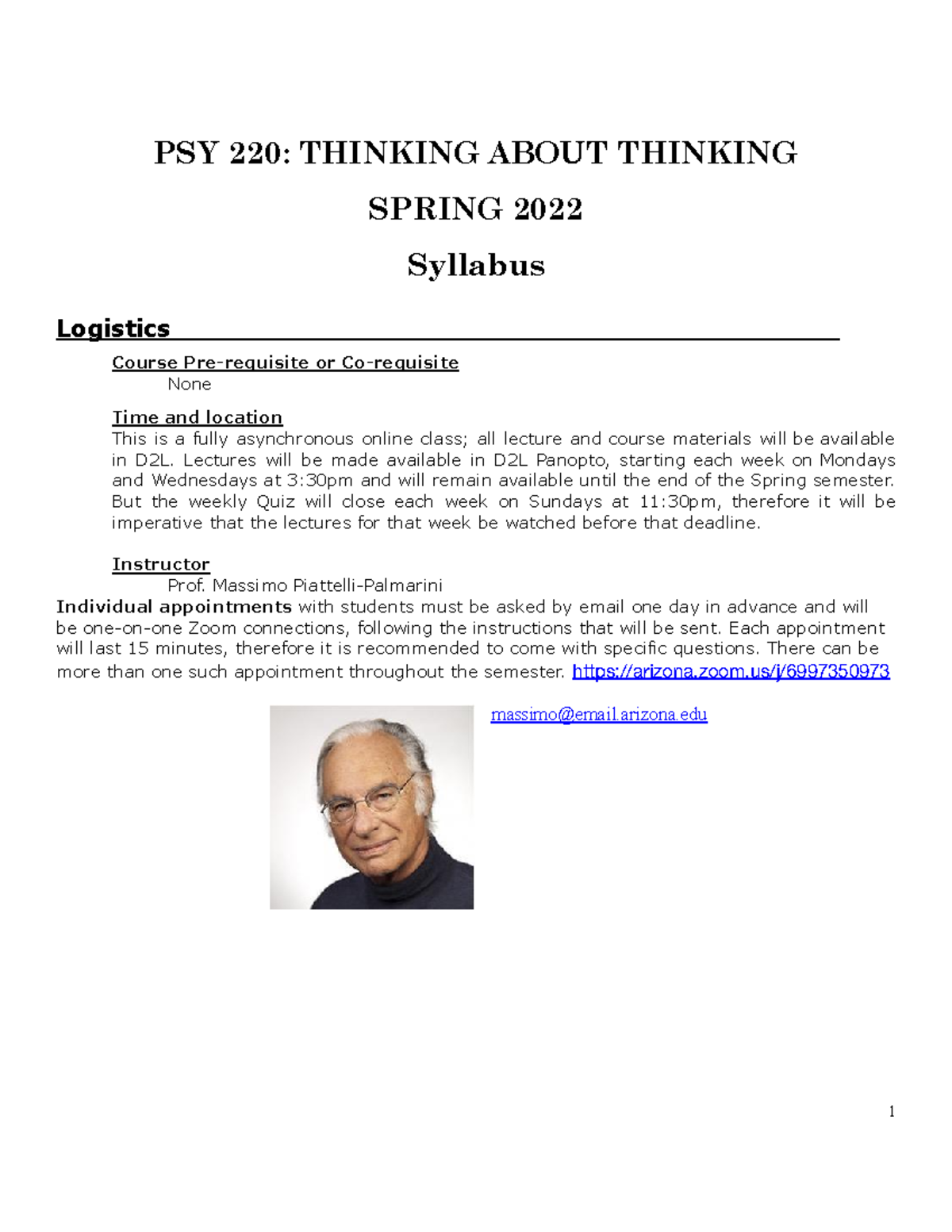 Syllabus - PSY 220 (Spring 2022) Ready - PSY 220: THINKING ABOUT ...