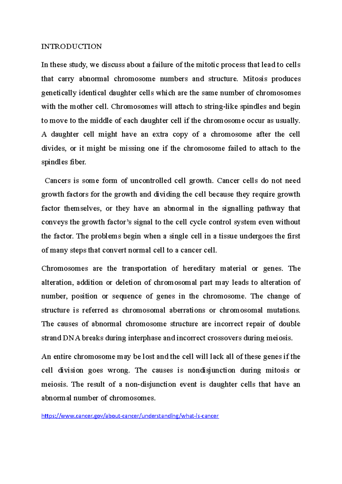 Introduction - bio150 assignment - Cell and metabolism - UiTM - Studocu