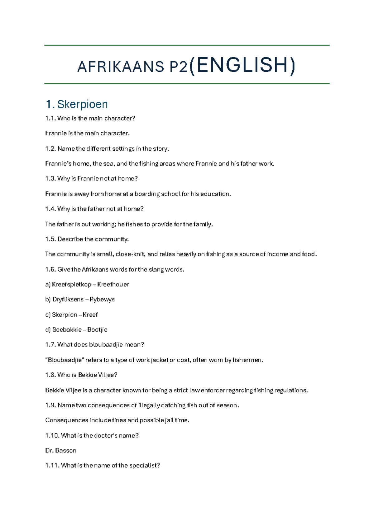 Afrikaans P2 Gr. 10 - self made - AFRIKAANS P2(ENGLISH) 1. Skerpioen ...