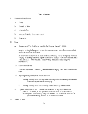 Torts Outline - Materials: Torts and Compensation Concise edition ...