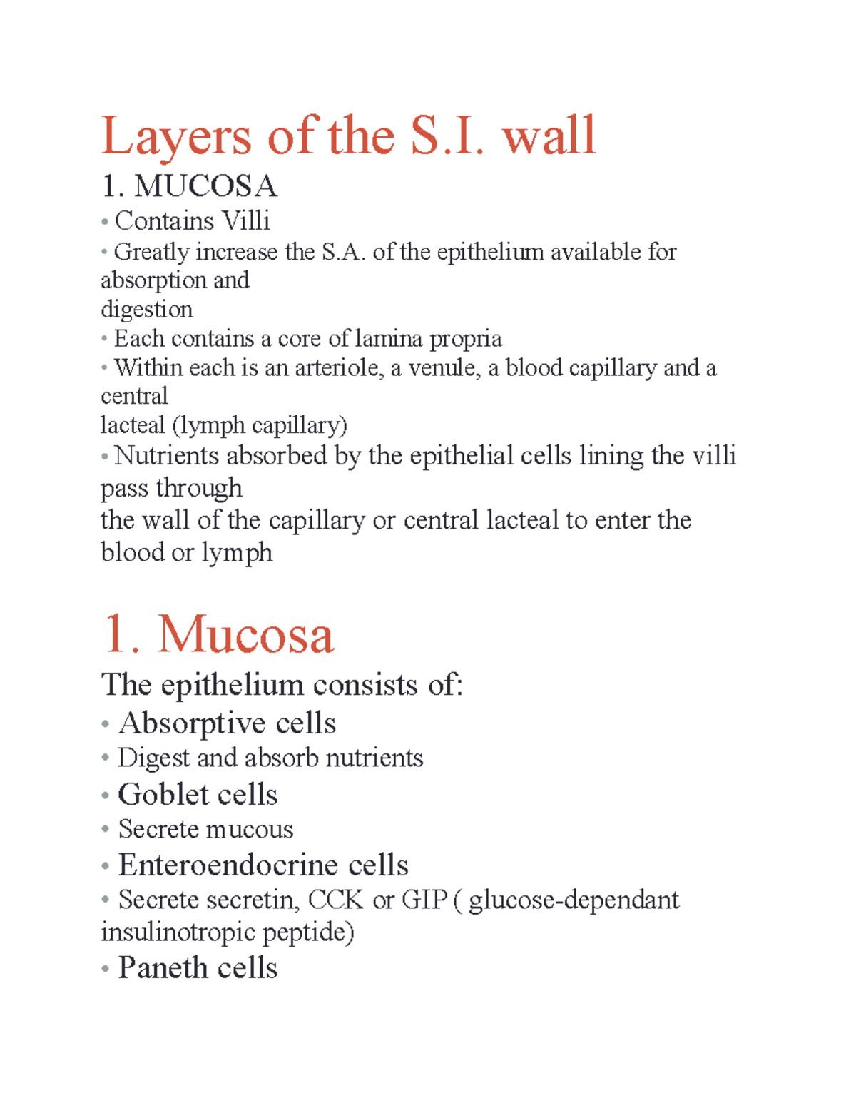 Layers of the SI Tract - Layers of the S. wall 1. MUCOSA • Contains ...