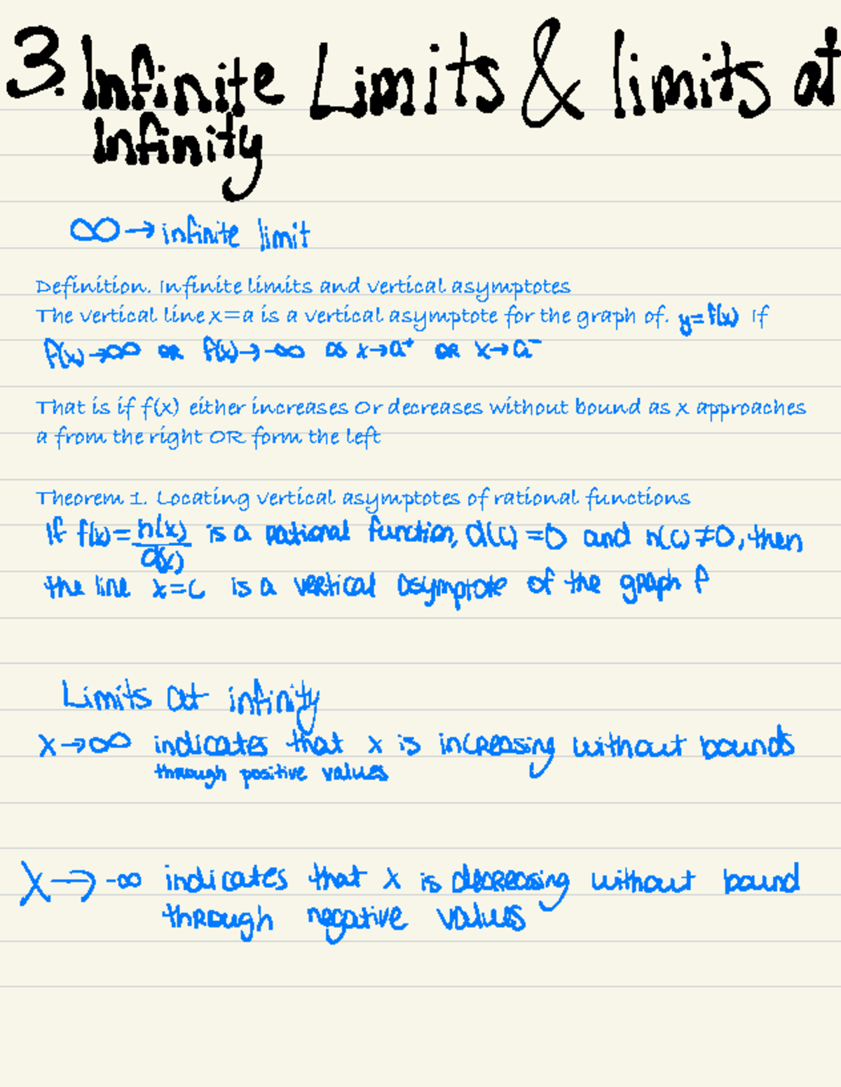 Math 209 - Definition. Infinite limits and vertical asymptotes The ...