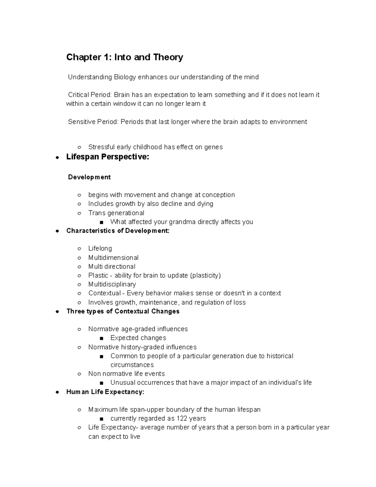 Developmental Psychology Notes Chapter 1 - Chapter 1: Into and Theory ...