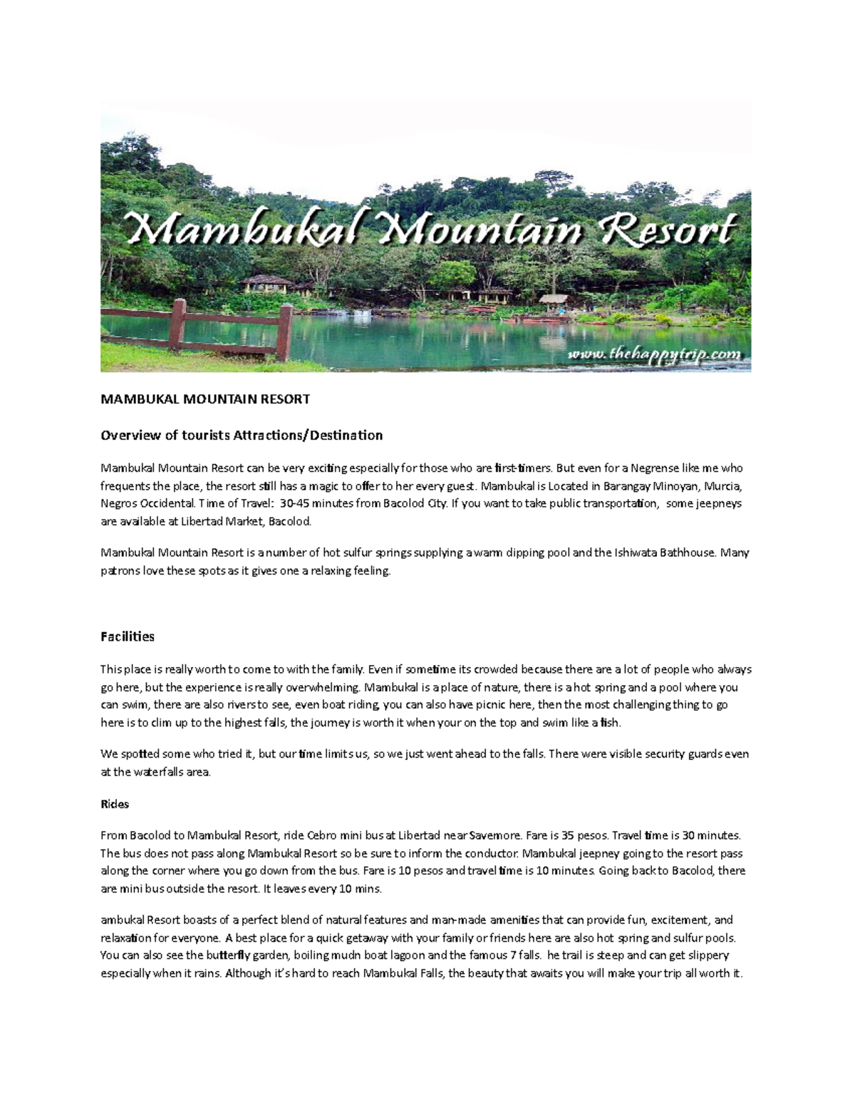 Mambukal- Mountain- Resort%20 - MAMBUKAL MOUNTAIN RESORT Overview of ...